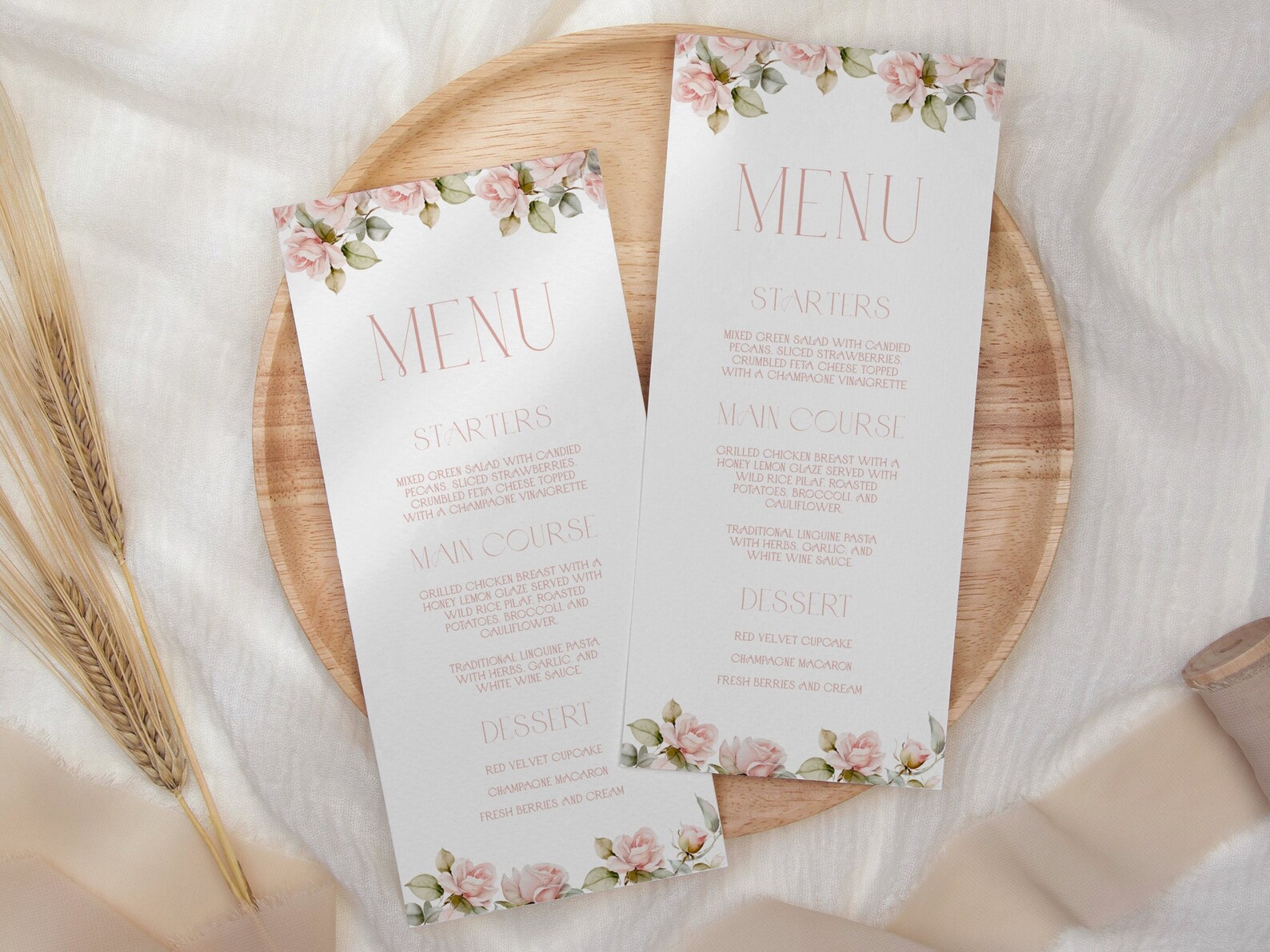 Dusty Pink Rose Menu Template Bridal Brunch Menu Editable Pink Rose ...