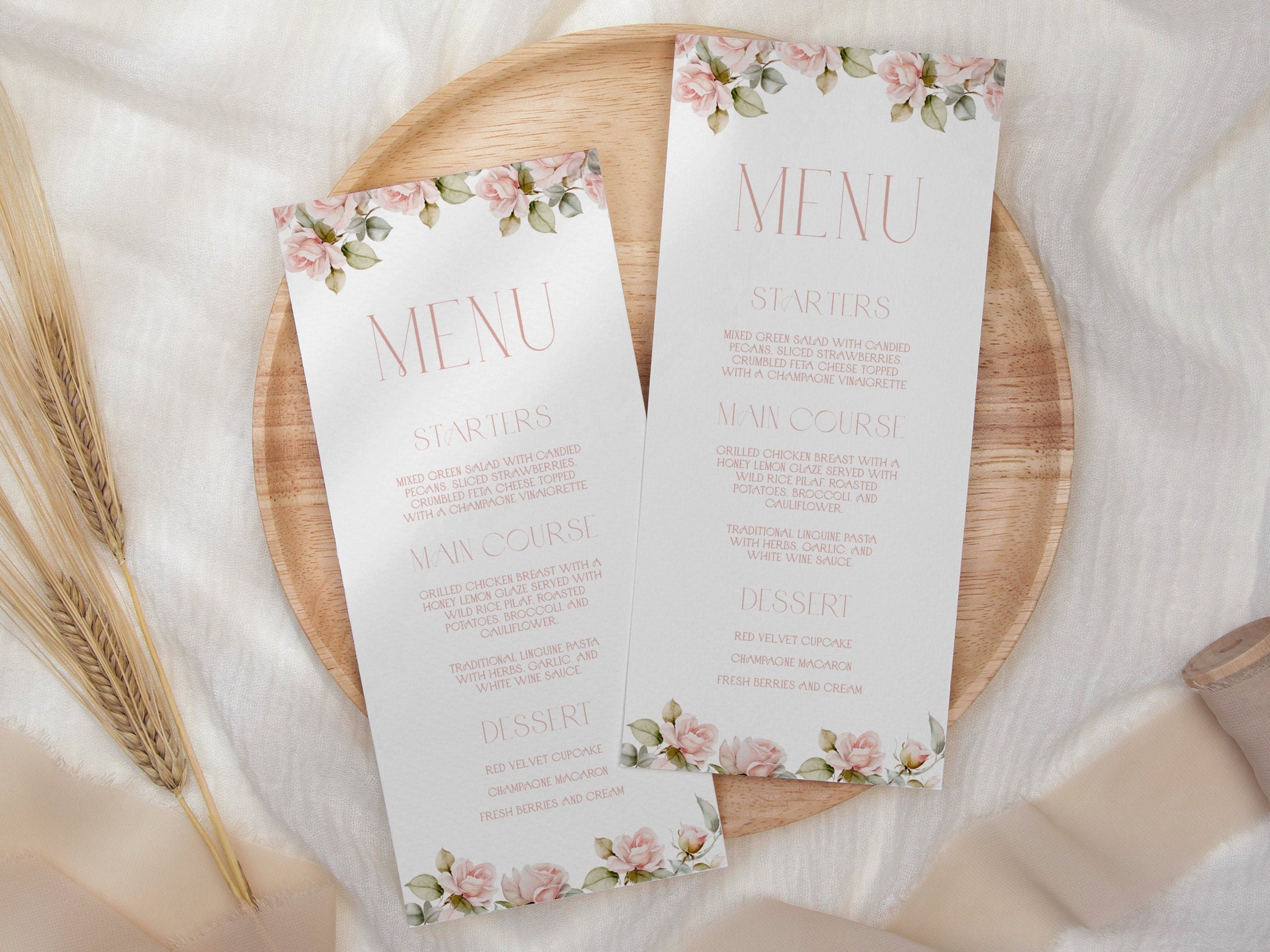 Dusty Pink Rose Menu Template Bridal Brunch Menu Editable Pink Rose ...