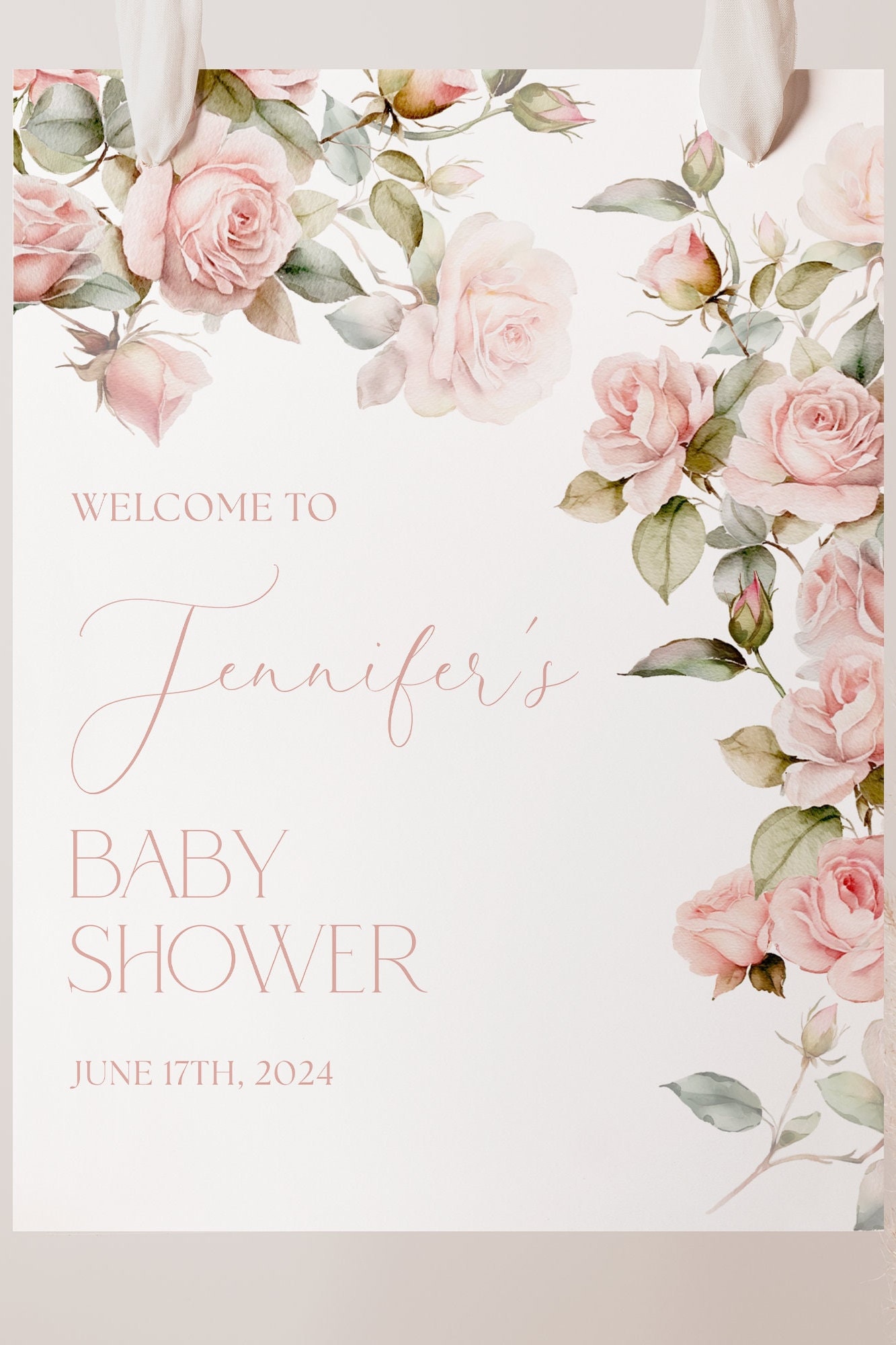 Dusty Pink Rose Baby Shower Welcome Sign Template Pink Blush Baby ...