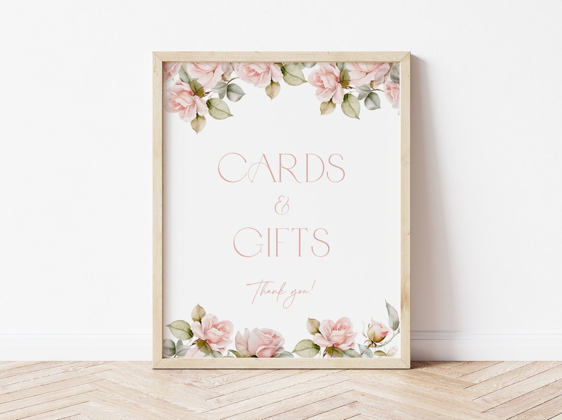 Dusty Pink Rose Cards and Gifts Sign Template Blush Pink Card Gift Sign ...