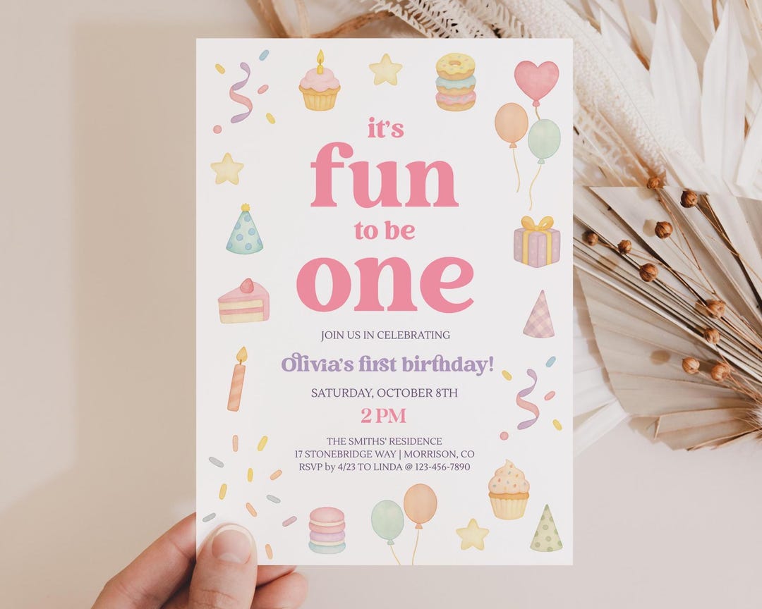 Fun to Be One Birthday Invitation Fun to Be One Invitation Girl Fun to ...
