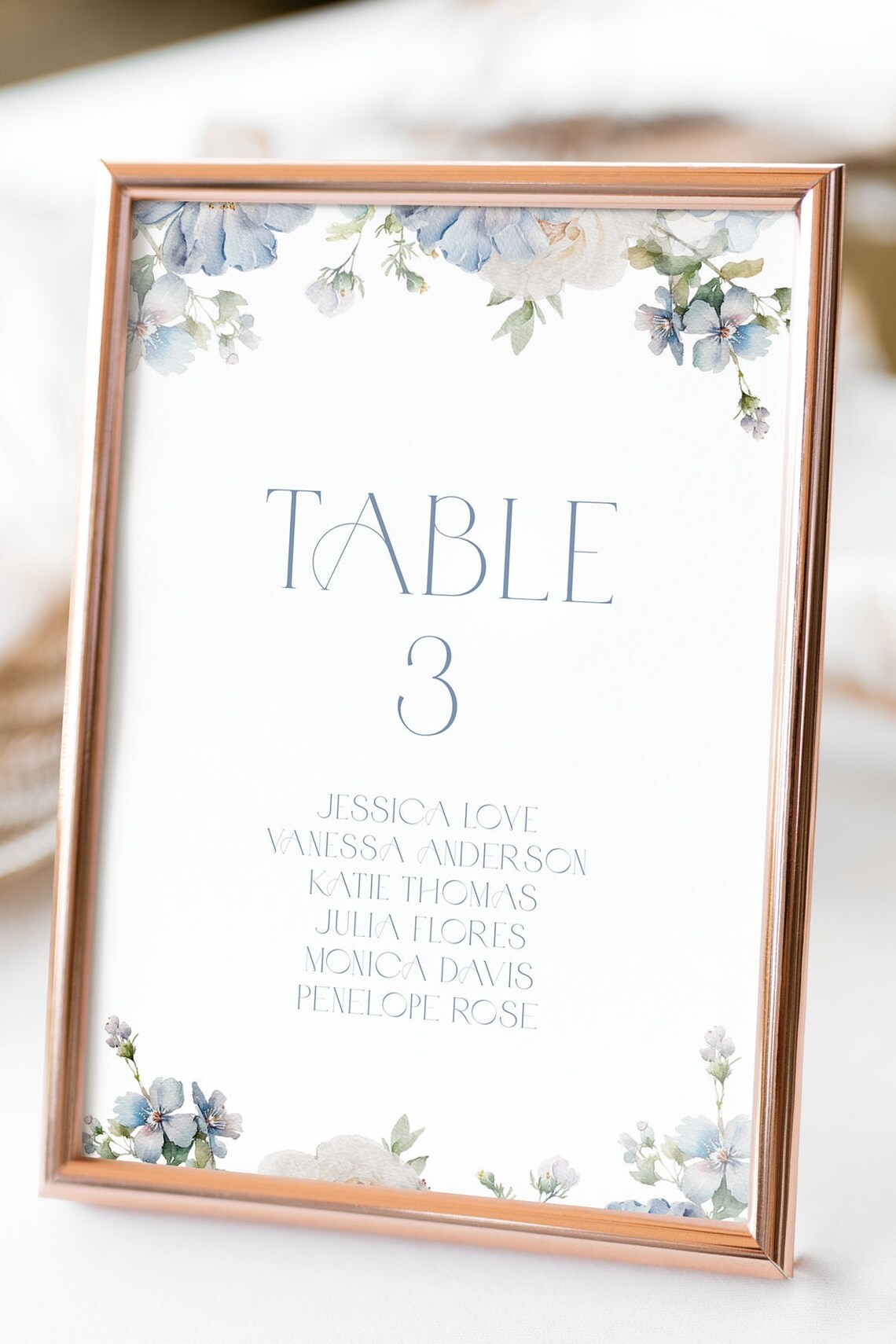Dusty Blue Floral Table Numbers Sign Template Dusty Blue Table Numbers ...