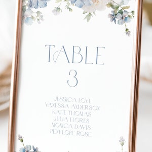 Dusty Blue Floral Table Numbers Sign Template Dusty Blue Table Numbers ...