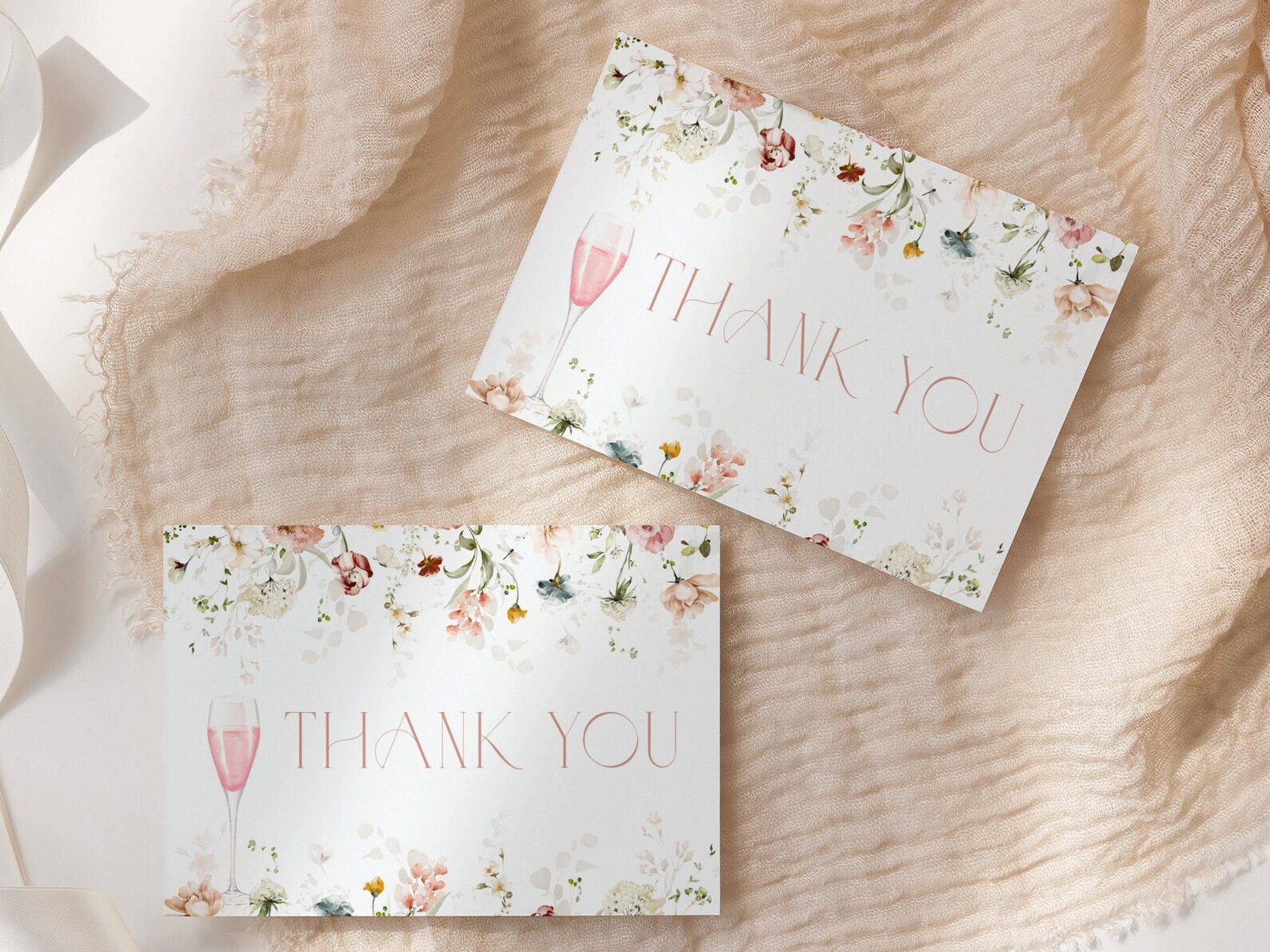 Floral Petals and Prosecco Thank You Card Template Pink Prosecco Thank ...