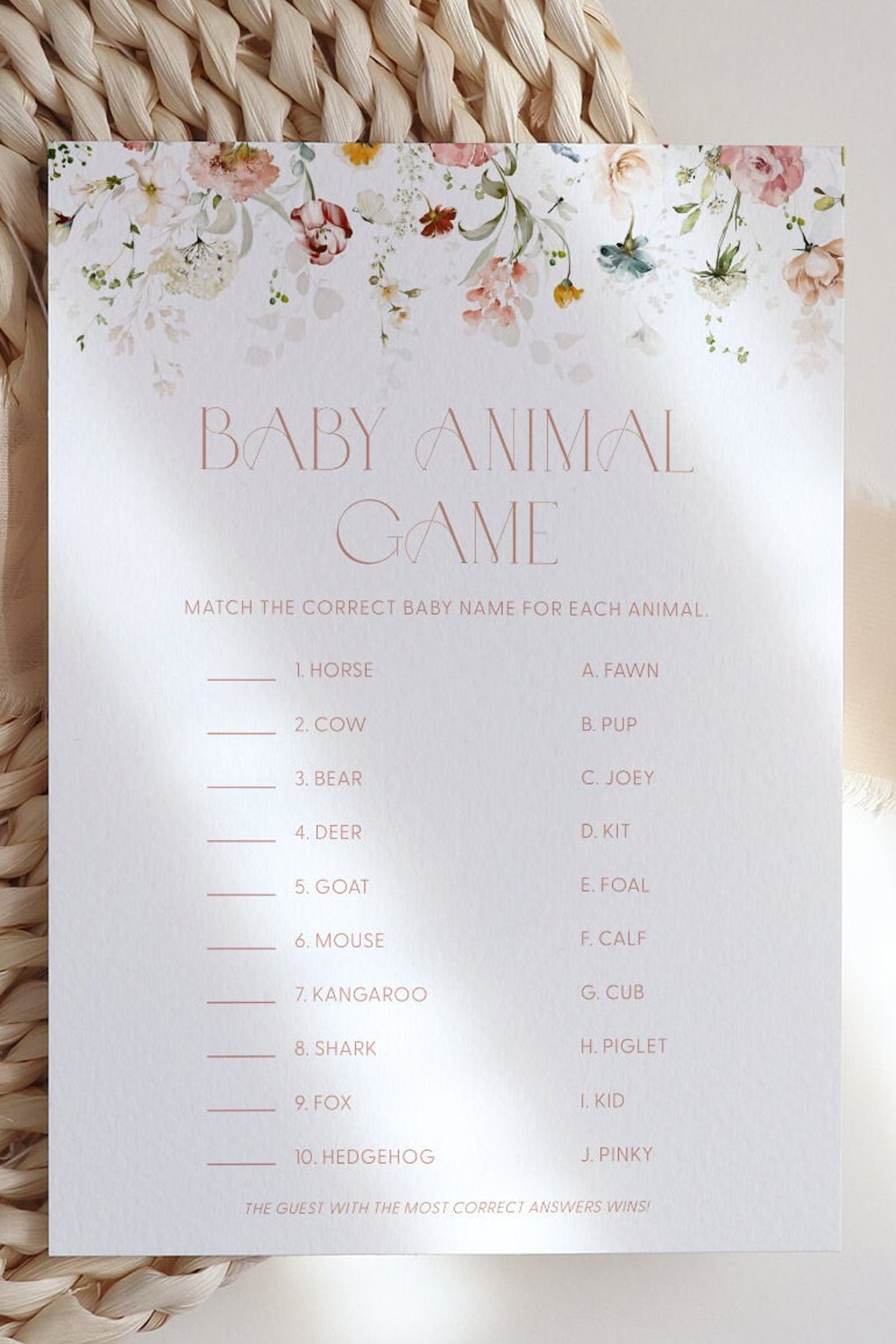 Chic Floral Baby Animal Baby Shower Game Baby Animal Game Printable ...
