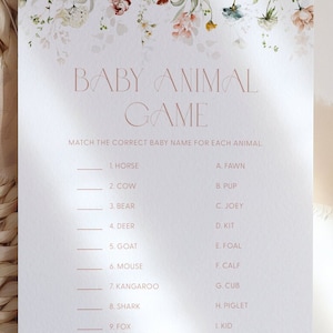 Chic Floral Baby Animal Baby Shower Game Baby Animal Game Printable ...