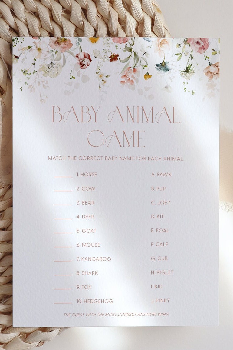 Chic Floral Baby Animal Baby Shower Game Baby Animal Game Printable ...
