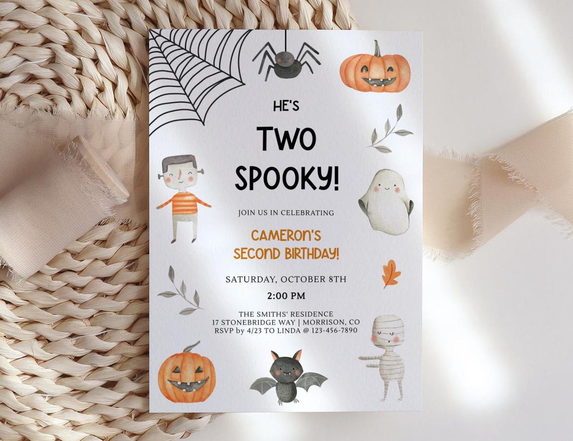 Two Spooky Halloween Birthday Invite Two Spooky Birthday Invitation ...