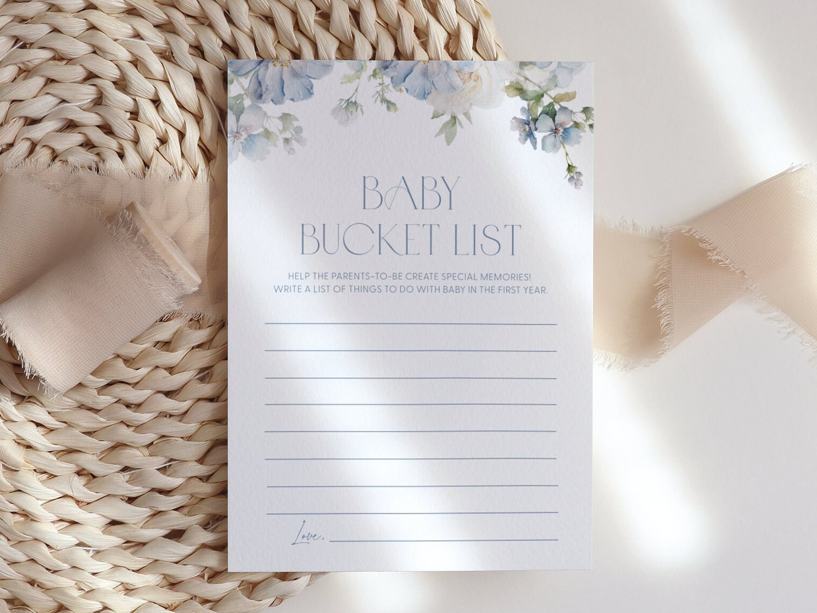 Dusty Blue Floral Baby Bucket List Baby Shower Game Baby Bucket List ...