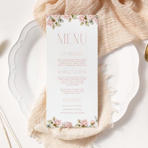 Dusty Pink Rose Menu Template Bridal Brunch Menu Editable Pink Rose ...