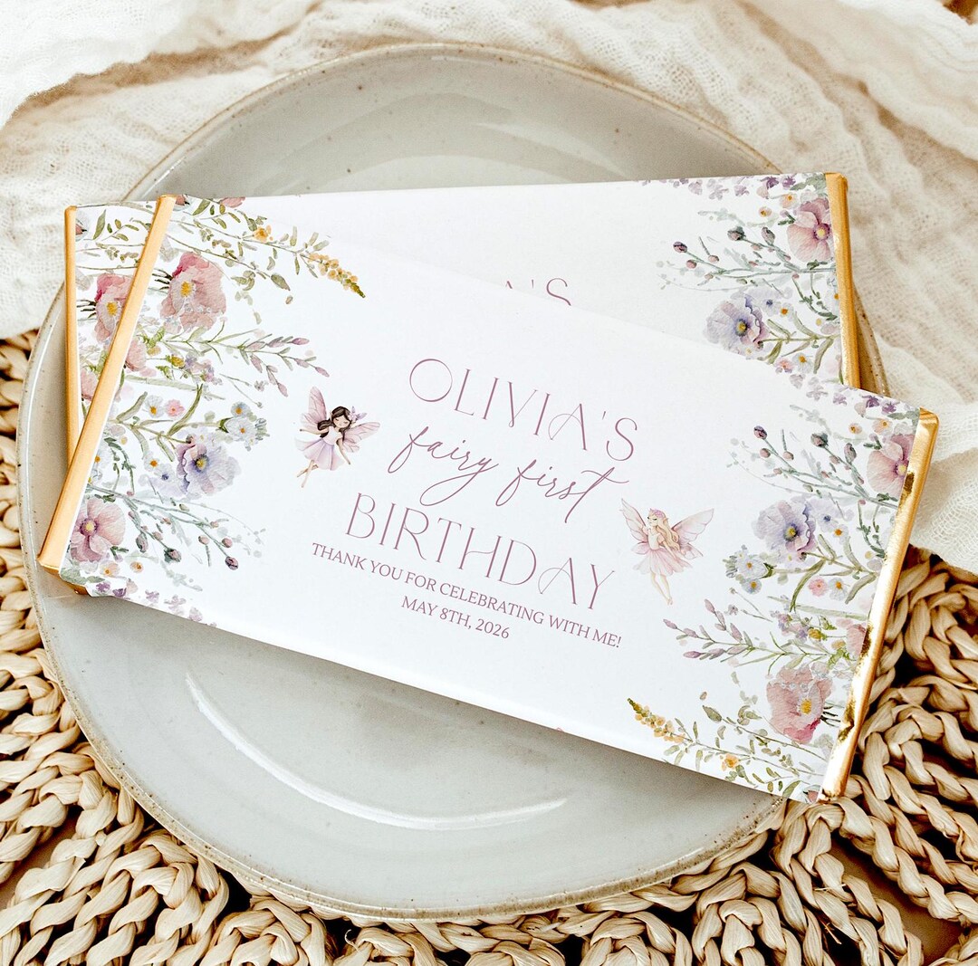 Fairy First Birthday Chocolate Bar Label Fairy Chocolate Wrapper Fairy ...