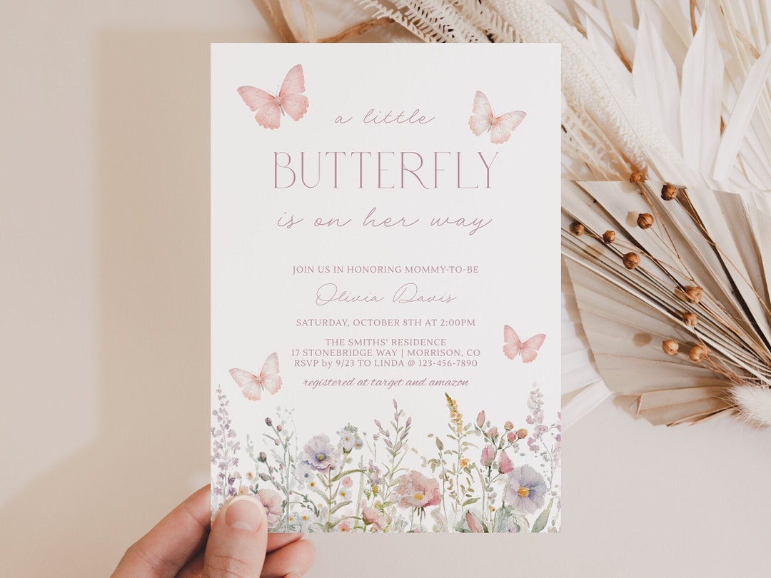 A Little Butterfly is on Her Way Baby Shower Invitation Butterfly Baby ...