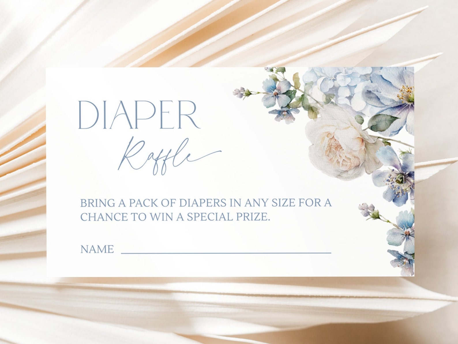 Dusty Blue Floral Diaper Raffle Card Baby Shower Diaper Raffle Tickets ...