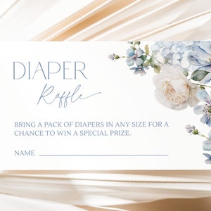 Dusty Blue Floral Diaper Raffle Card Baby Shower Diaper Raffle Tickets ...