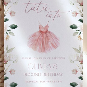 Pink Tutu Cute Bday Invitation Girl 2nd Bday Invite Ballerina Bday ...