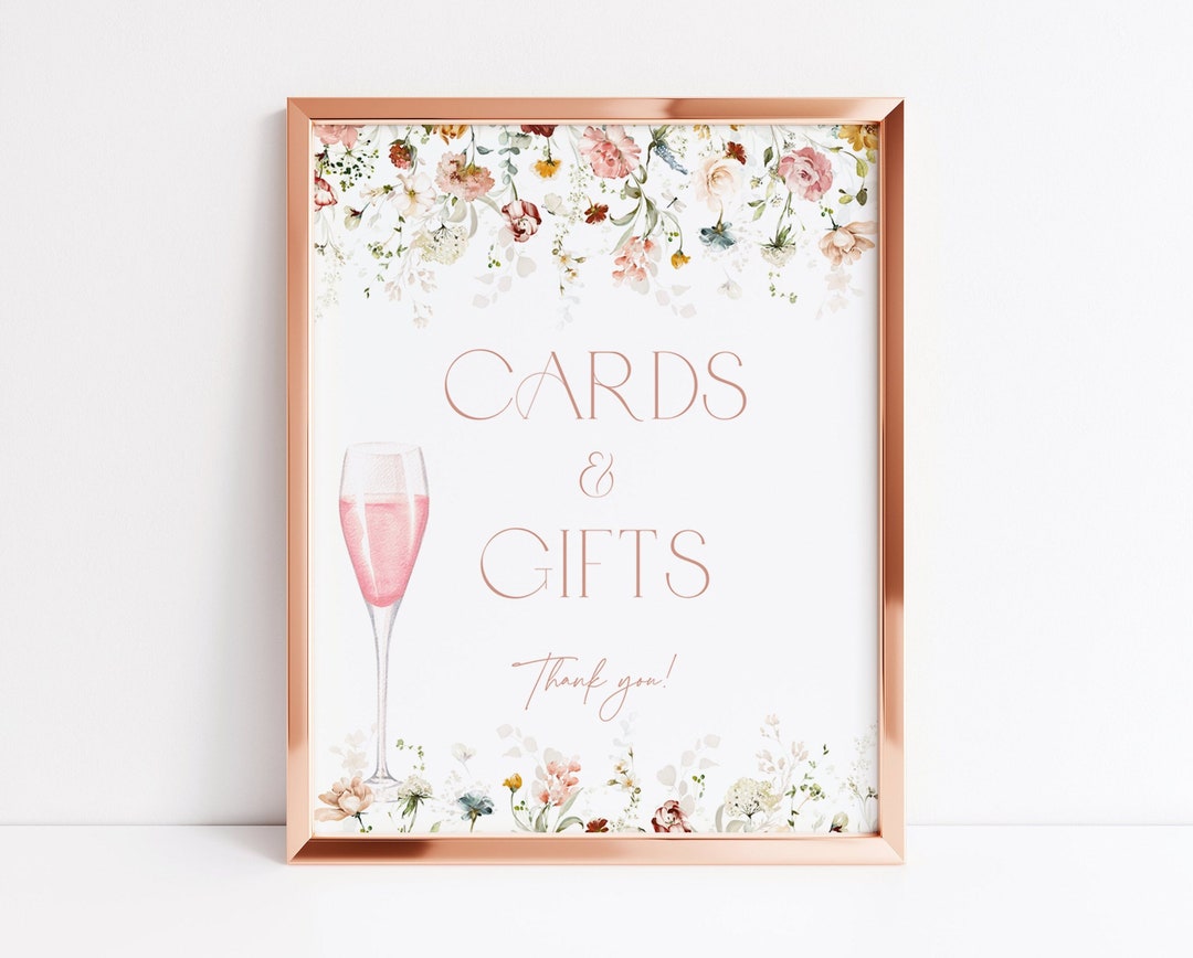 Floral Petals and Prosecco Cards and Gifts Sign Template Pink Prosecco ...