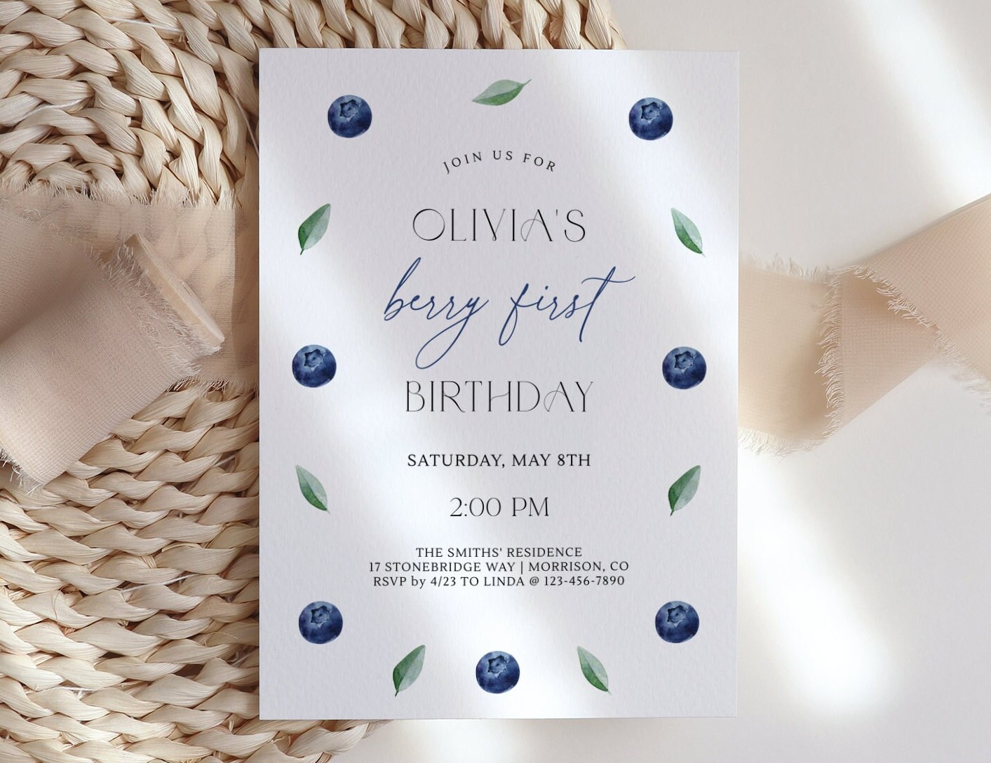 Berry First Birthday Invite Blueberry Birthday Invitation Berry First ...