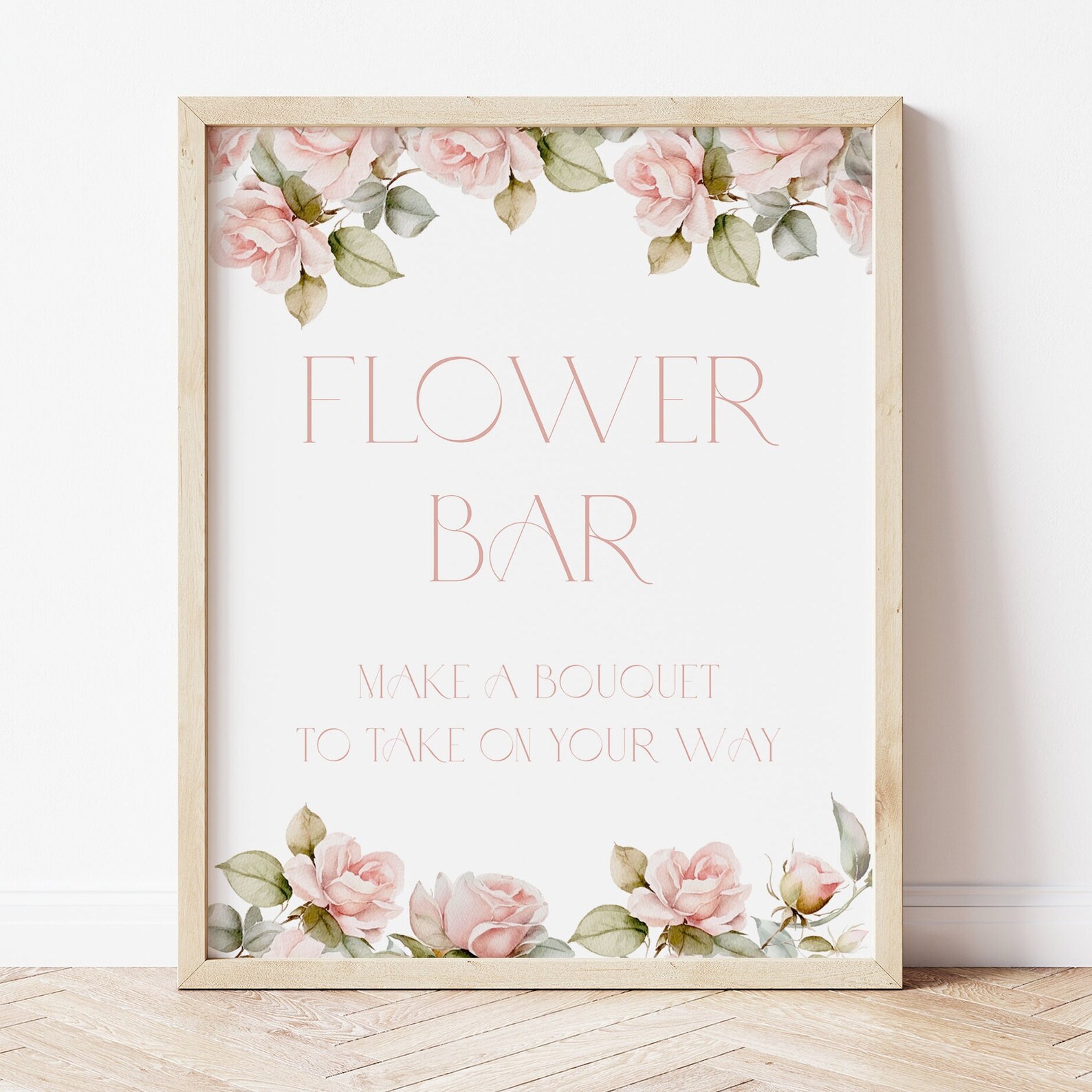 Dusty Pink Rose Flower Bar Sign Bridal Shower Flower Bar Sign Pink Rose ...