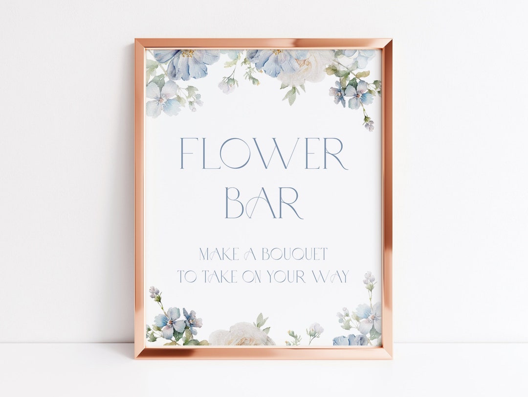 Dusty Blue Flower Bar Sign Bridal Shower Flower Bar Sign Dusty Blue ...