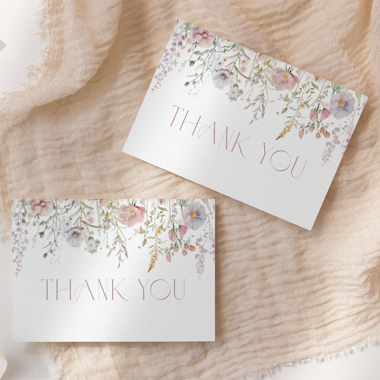 Boho Wildflower Thank You Card Template Wedding Thank You Card ...