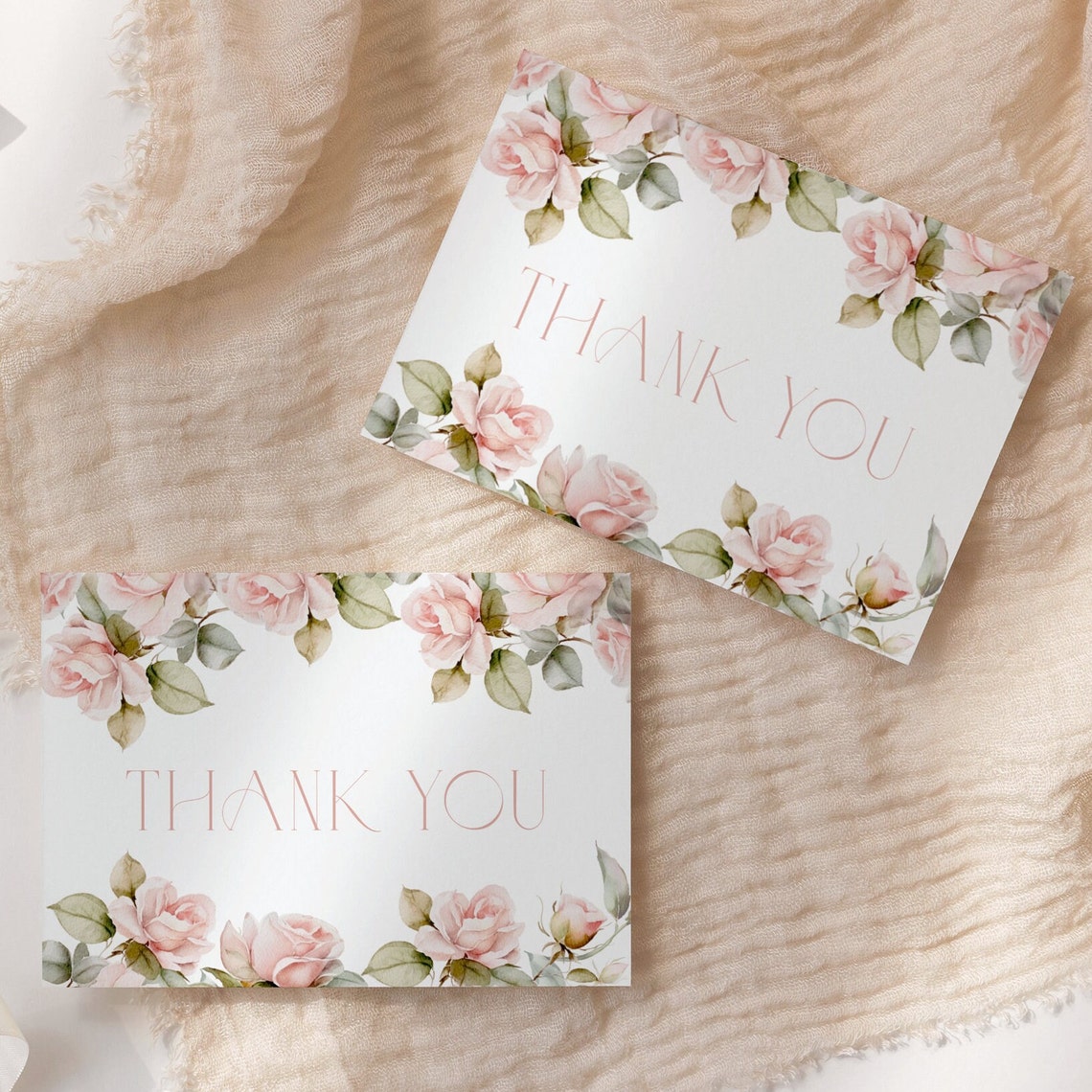 Dusty Pink Rose Thank You Card Template Blush Pink Thank You Card Pink ...