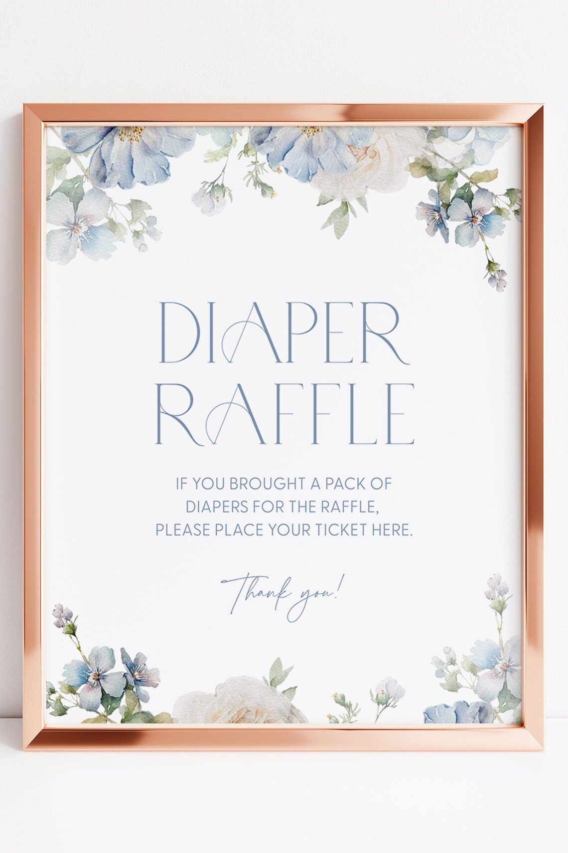Dusty Blue Floral Diaper Raffle Baby Shower Sign Blue Diaper Raffle ...