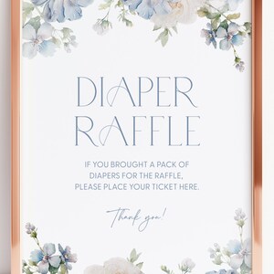 Dusty Blue Floral Diaper Raffle Baby Shower Sign Blue Diaper Raffle ...