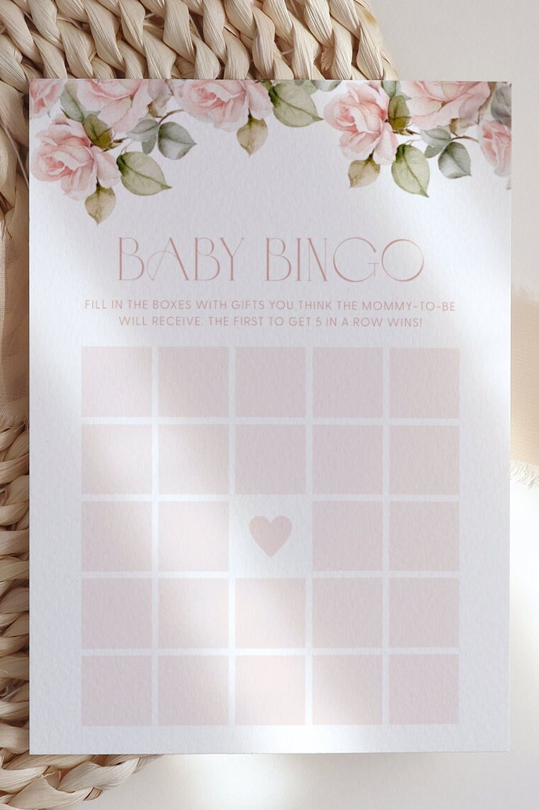 Dusty Pink Rose Baby Bingo Baby Shower Game Pink Baby Bingo Game Baby ...
