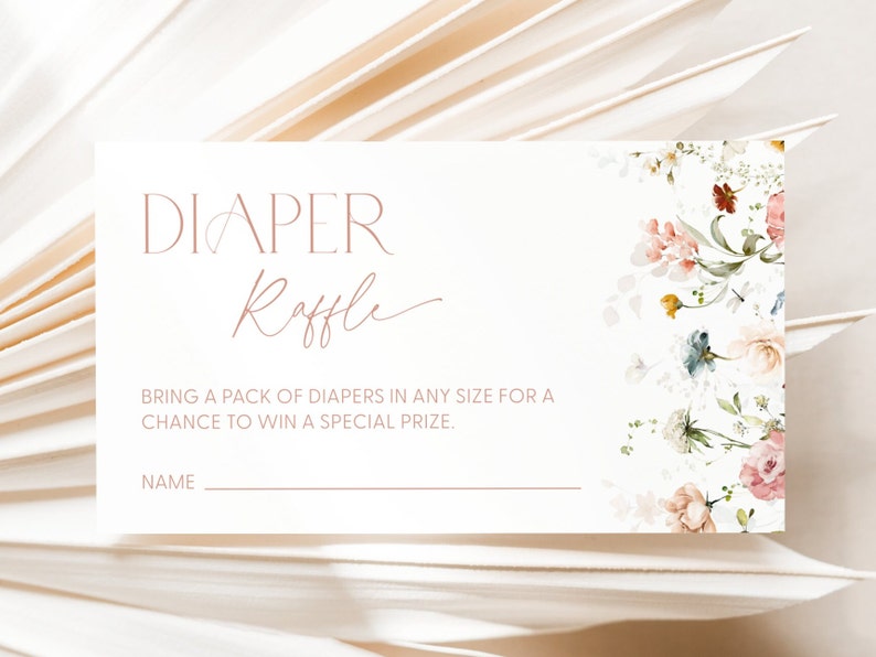 Chic Floral Diaper Raffle Card Insert Baby Shower Diaper Raffle Tickets ...