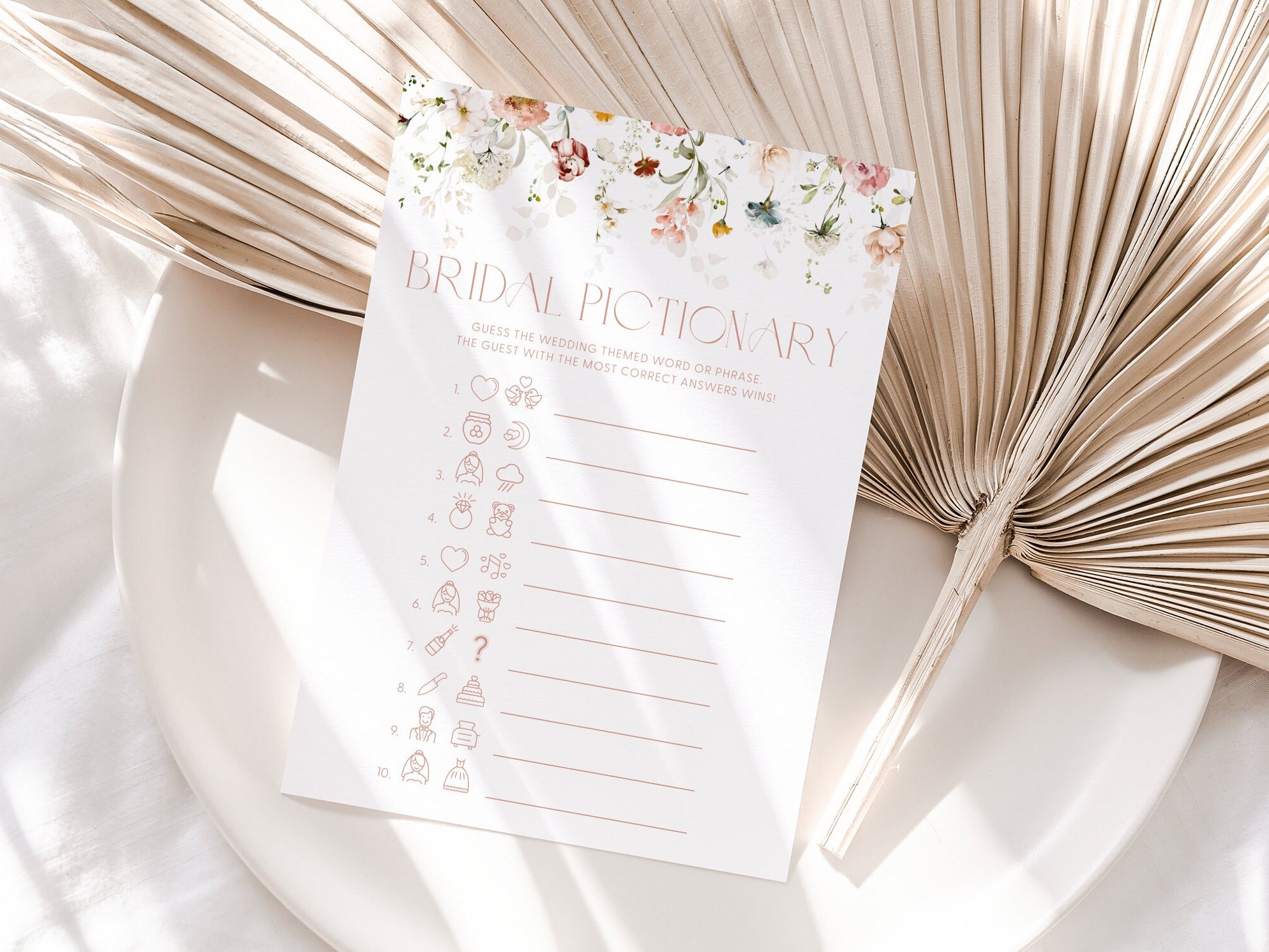Chic Floral Bridal Pictionary Game Template Bridal Shower Pictionary ...