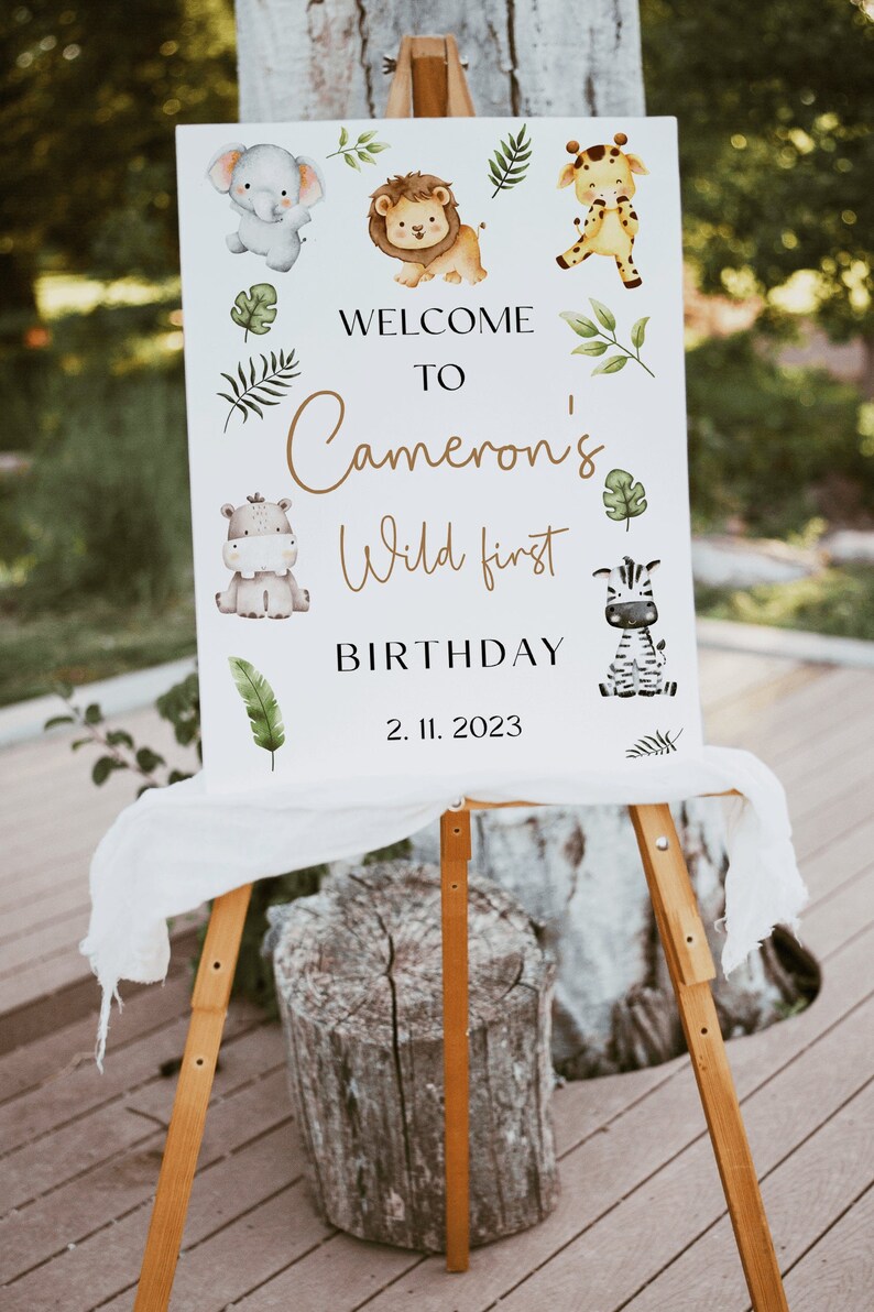 Wild One First Birthday Party Welcome Sign | Safari Jungle Birthday ...