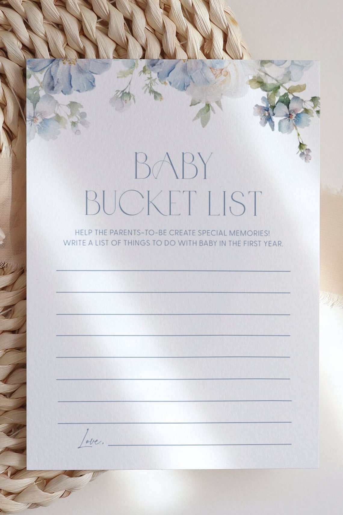 Dusty Blue Floral Baby Bucket List Baby Shower Game Baby Bucket List ...