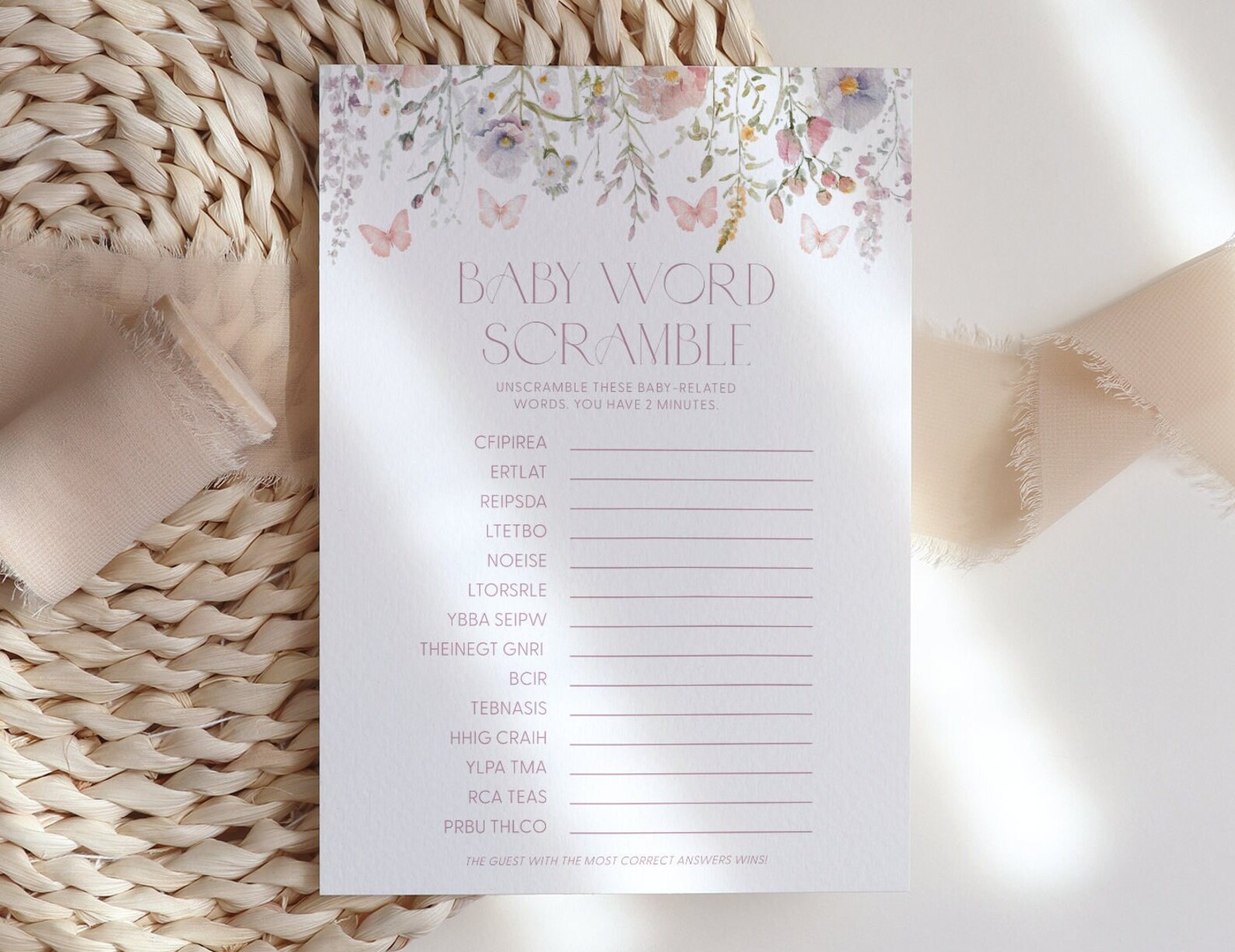 Butterfly Baby Word Scramble Butterfly Baby Shower Game Baby Word ...