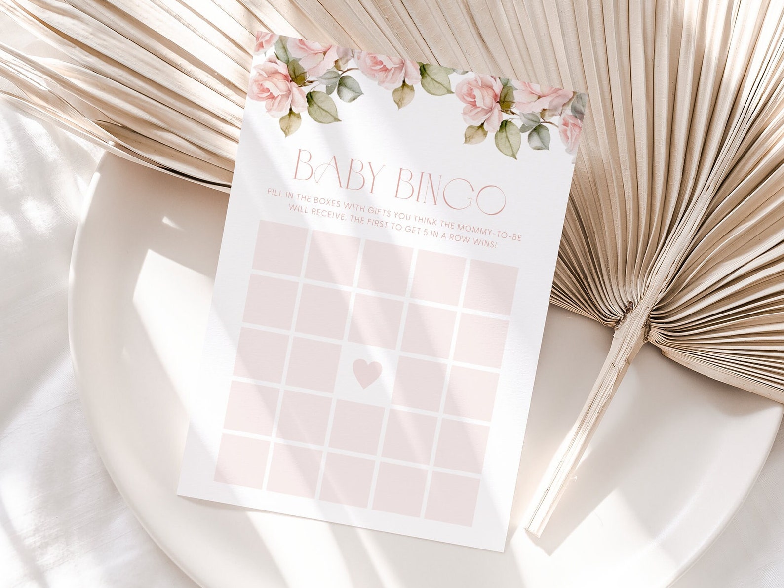 Dusty Pink Rose Baby Bingo Baby Shower Game Pink Baby Bingo Game Baby ...