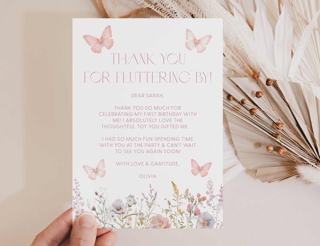 Butterfly Thank You Card Pink Butterfly Thank You Card Butterfly Thank You Card Floral Butterfly ...