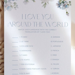 Dusty Blue Floral I Love You Around the World Bridal Shower Game ...