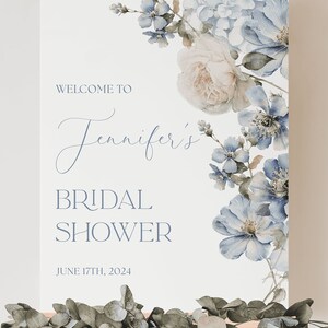 Dusty Blue Floral Bridal Shower Welcome Sign Editable Template Light ...