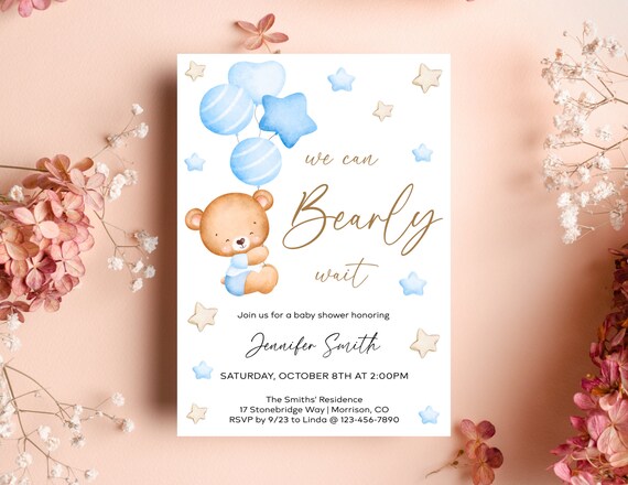 Editable We Can Bearly Wait Boy Baby Shower Invitation - Etsy