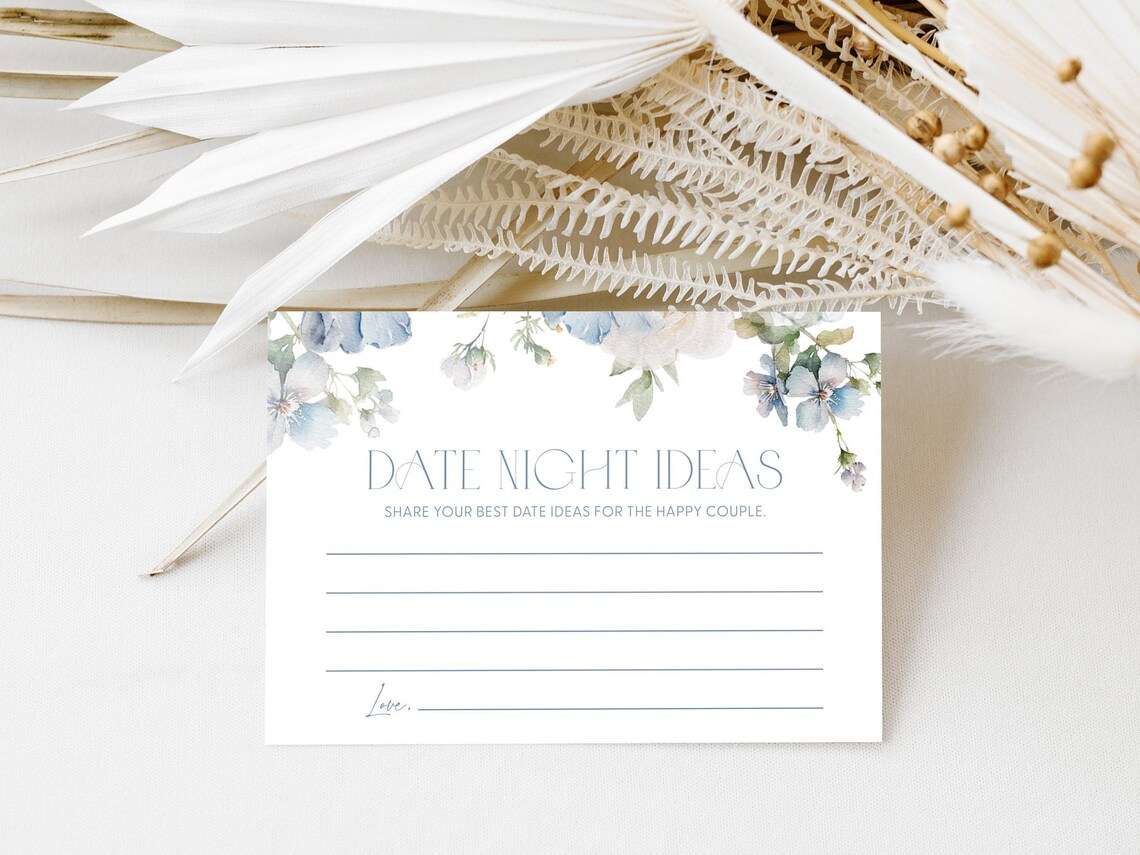 Dusty Blue Floral Date Night Jar Bridal Shower Sign Template Date Night ...