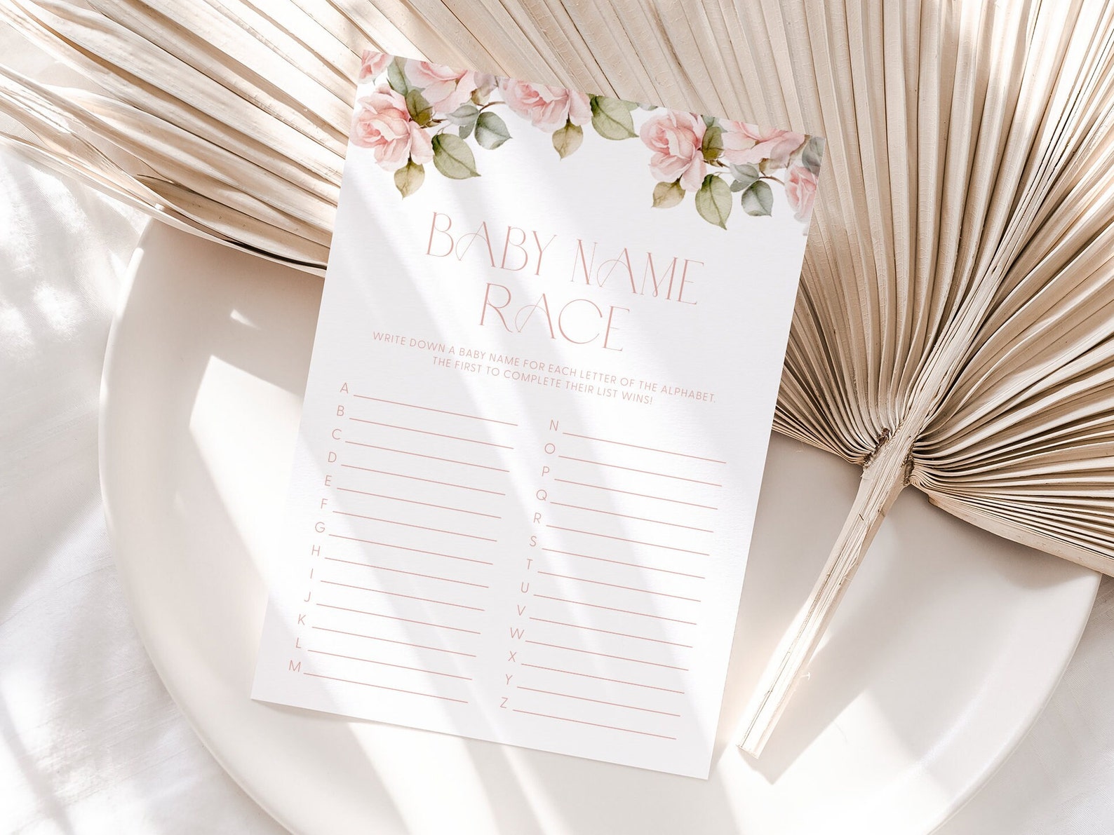Dusty Pink Rose Baby Name Race Baby Shower Game Baby Name Race Game ...