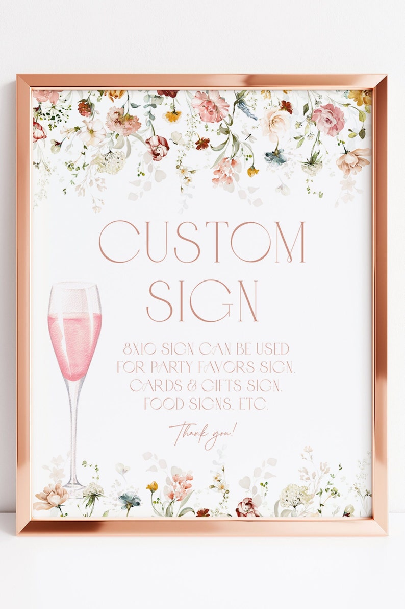 Floral Petals and Prosecco Custom Sign Template Fully Editable Custom ...