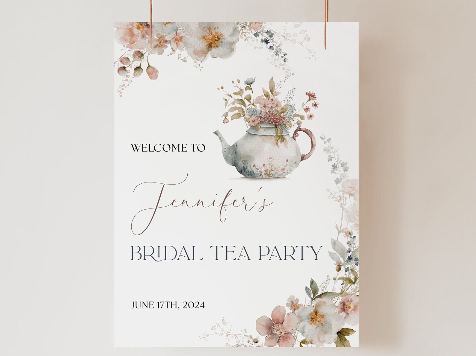 Elegant Floral Bridal Tea Party Welcome Sign Editable Template Bridal ...