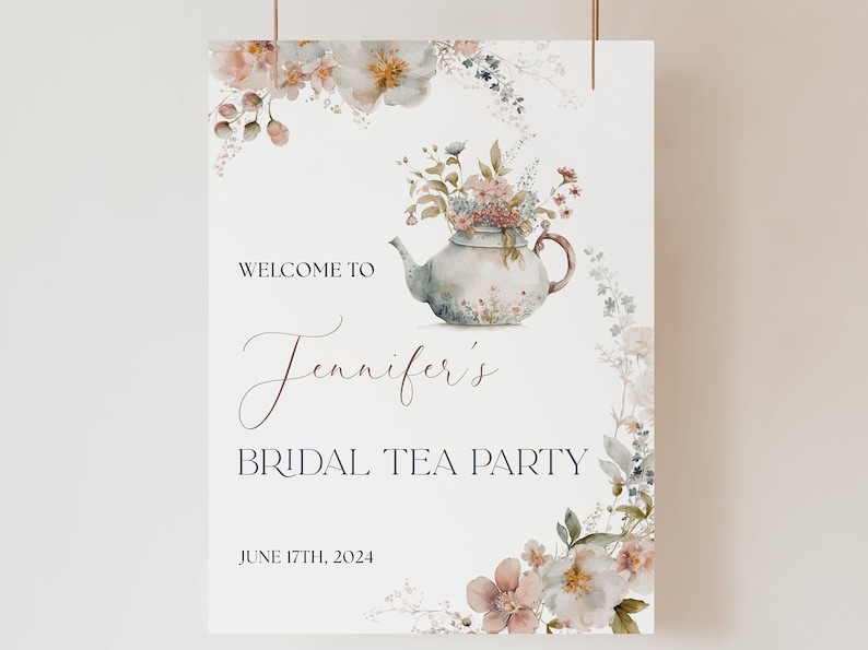 Elegant Floral Bridal Tea Party Welcome Sign Editable Template Bridal ...