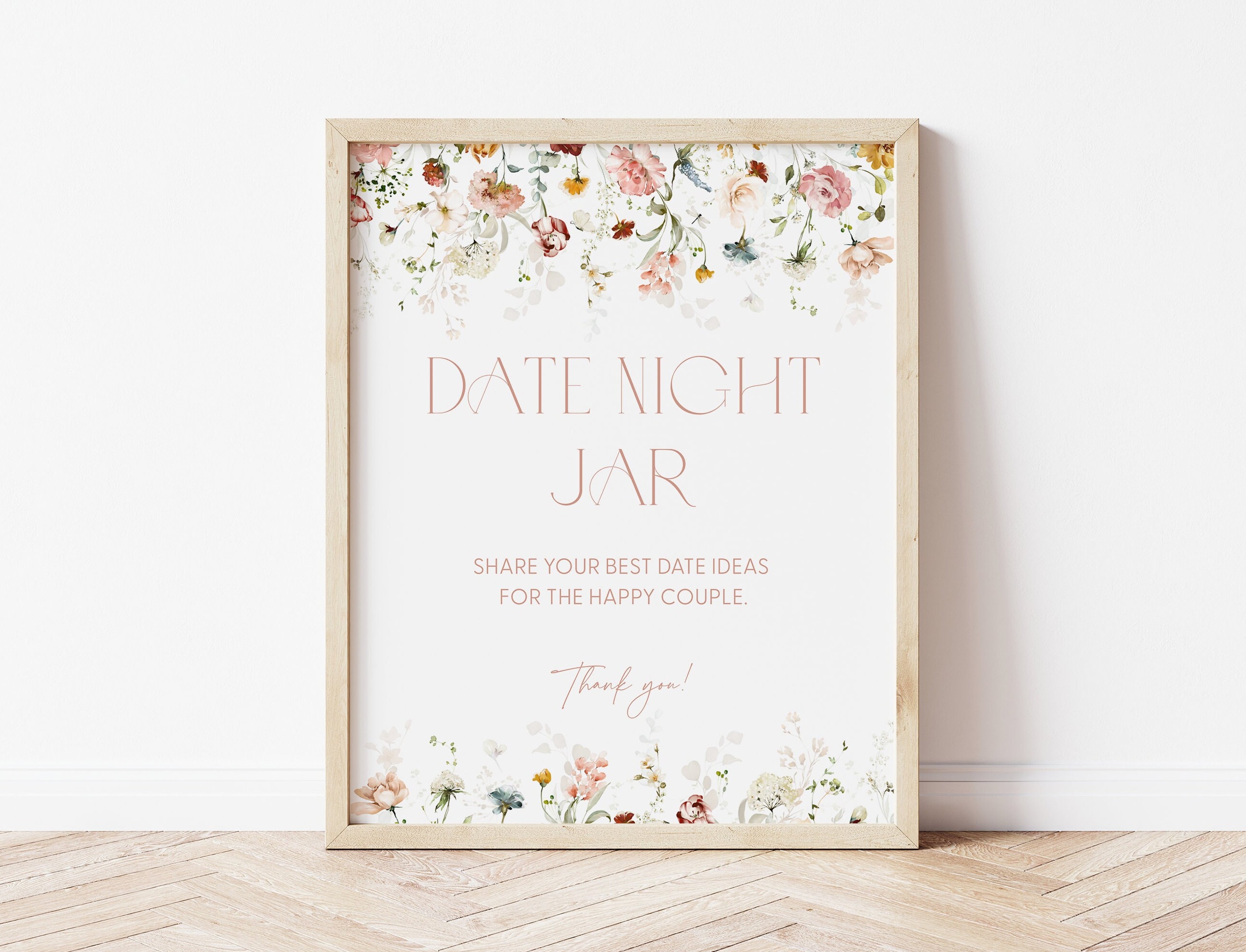 Chic Floral Date Night Jar Bridal Shower Sign Template Date Night ...