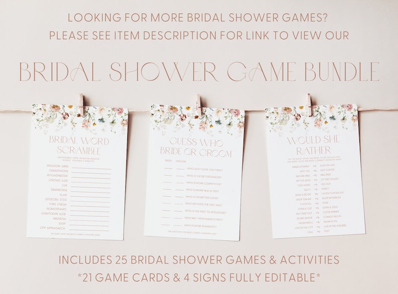 Chic Floral Bridal Pictionary Game Template Bridal Shower Pictionary ...