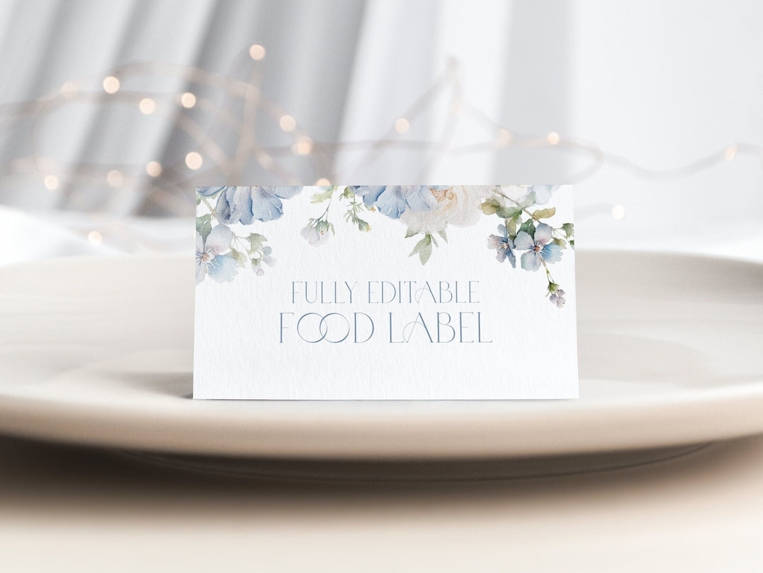 Dusty Blue Floral Food Label Template Dusty Blue Food Label Card ...