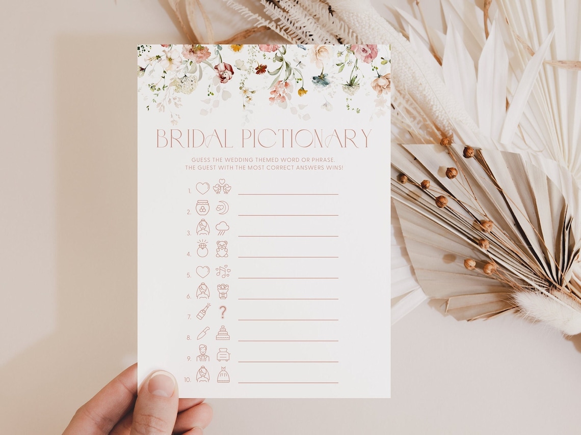 Chic Floral Bridal Pictionary Game Template Bridal Shower Pictionary ...