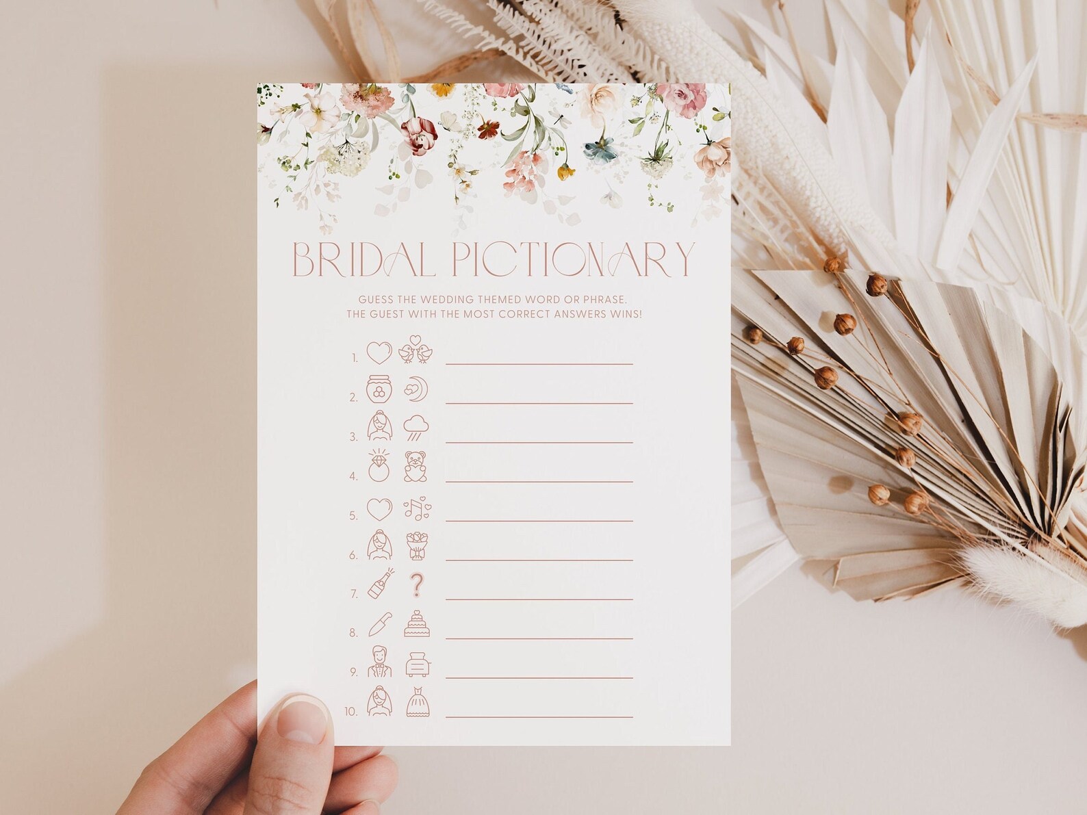 Chic Floral Bridal Pictionary Game Template Bridal Shower Pictionary ...