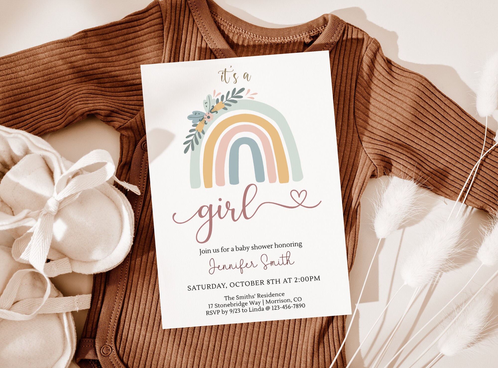 Rainbow Baby Shower Invitation for Girl Baby Shower Invitation ...