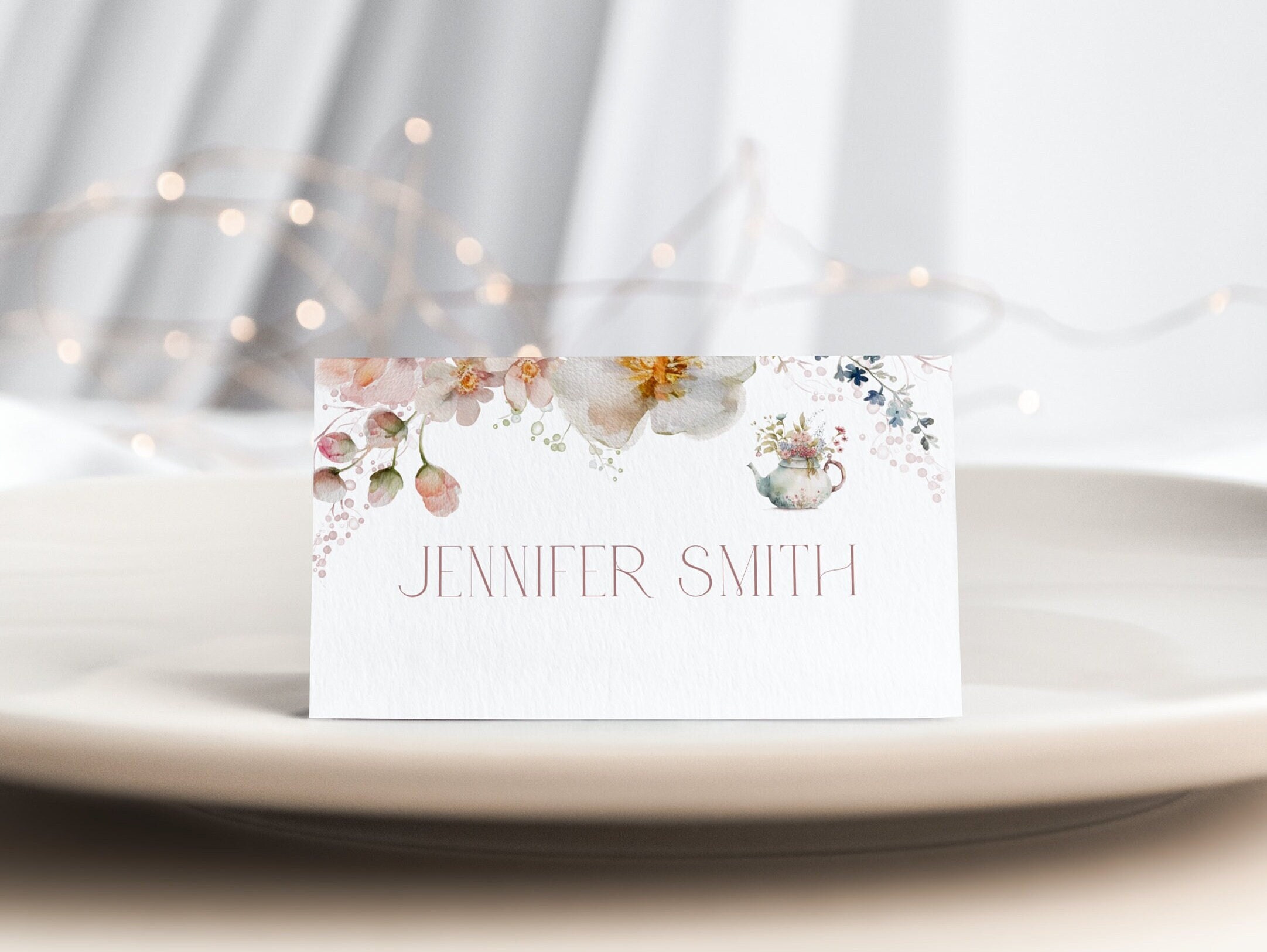 Floral Tea Party Place Card Template Tea Party Place Cards Afternoon ...